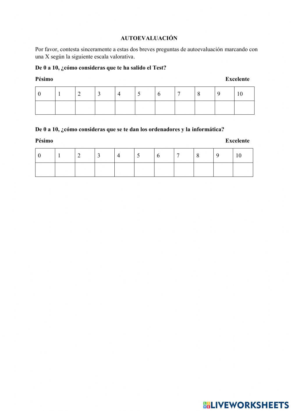 Test Computacional parte 2 online exercise for | Live Worksheets