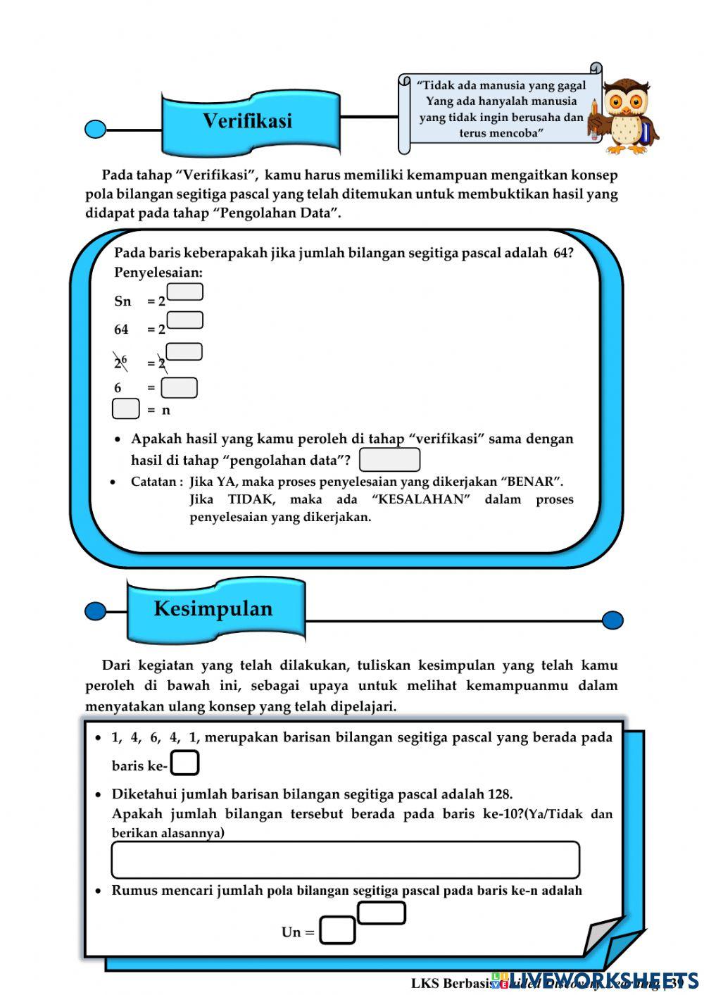 Pola Bilangan Segitiga Pascal exercise | Live Worksheets