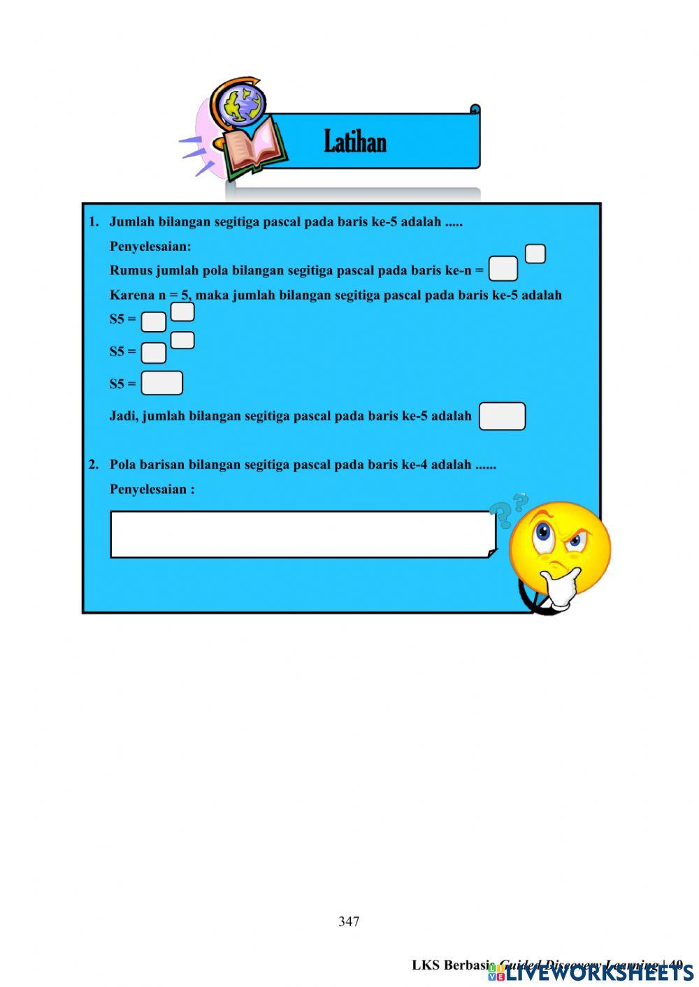 Pola Bilangan Segitiga Pascal exercise | Live Worksheets