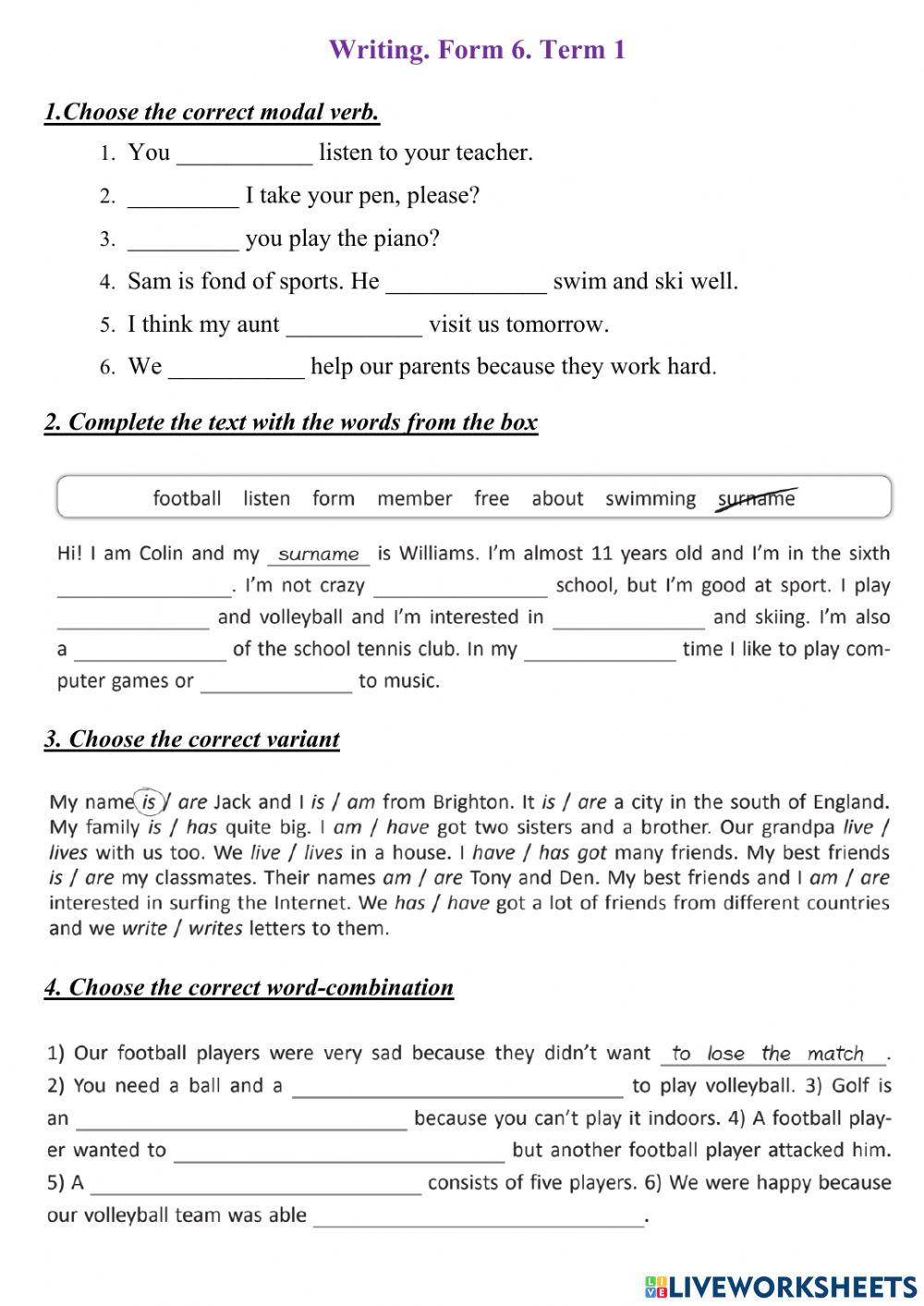Writing 6. Term 1 worksheet | Live Worksheets