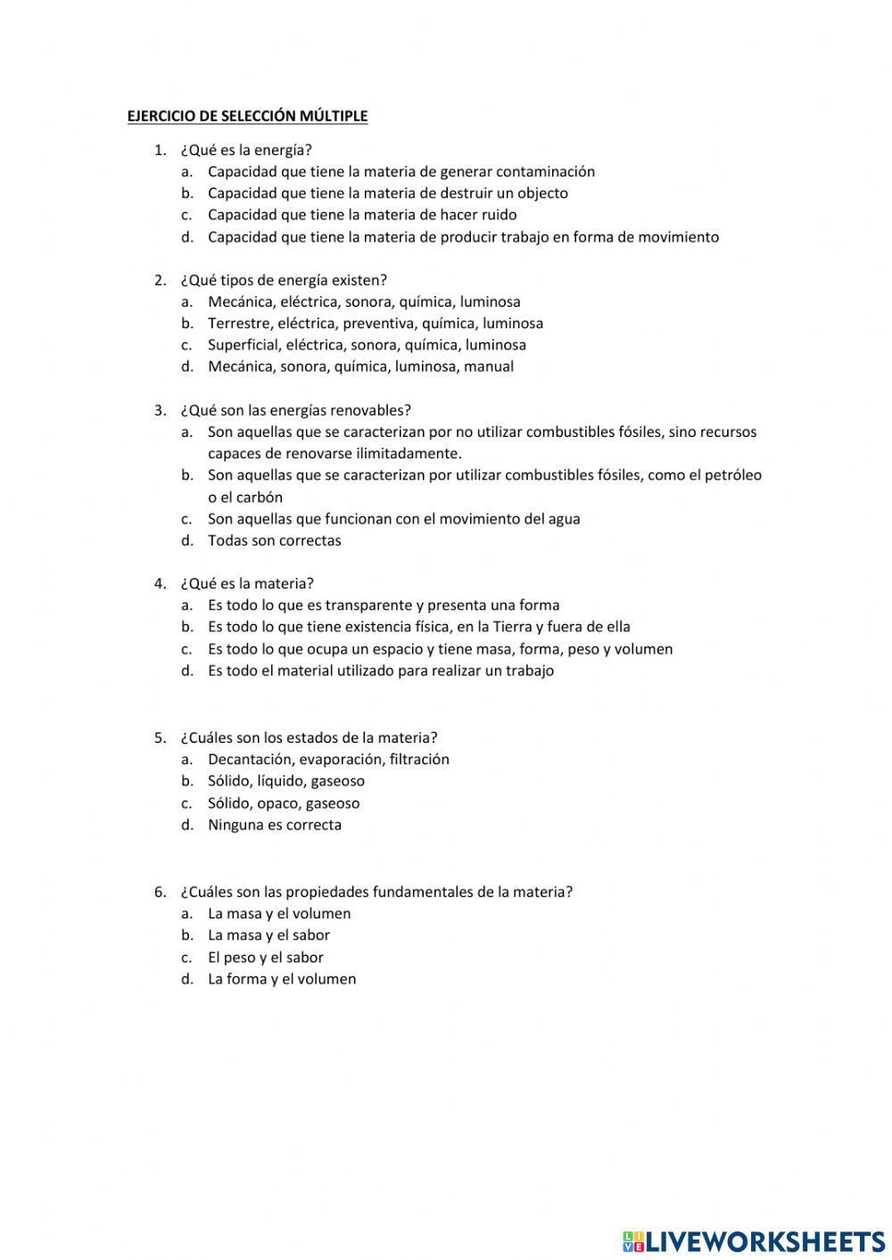 Ejercicio de selección múltiple online exercise for | Live Worksheets