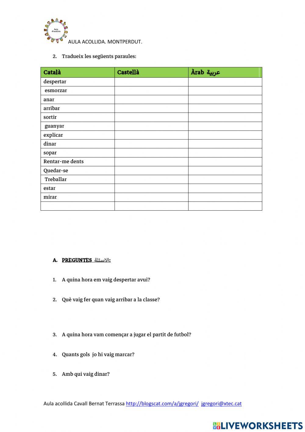 ACCIONS QUOTIDIANES final انشطة يومية worksheet | Live Worksheets
