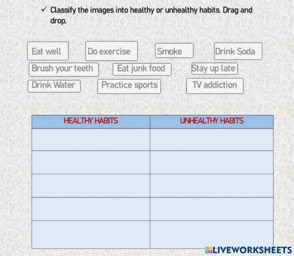 Healthy and unhealthy habits online exercise for | Live Worksheets