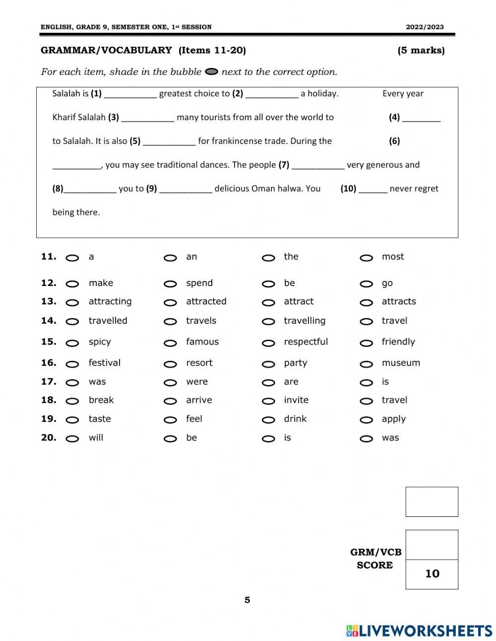G.9B Mock Interactive Exam worksheet | Live Worksheets