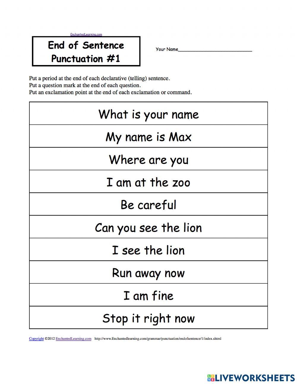 Punctuation Marks interactive activity for 1 | Live Worksheets