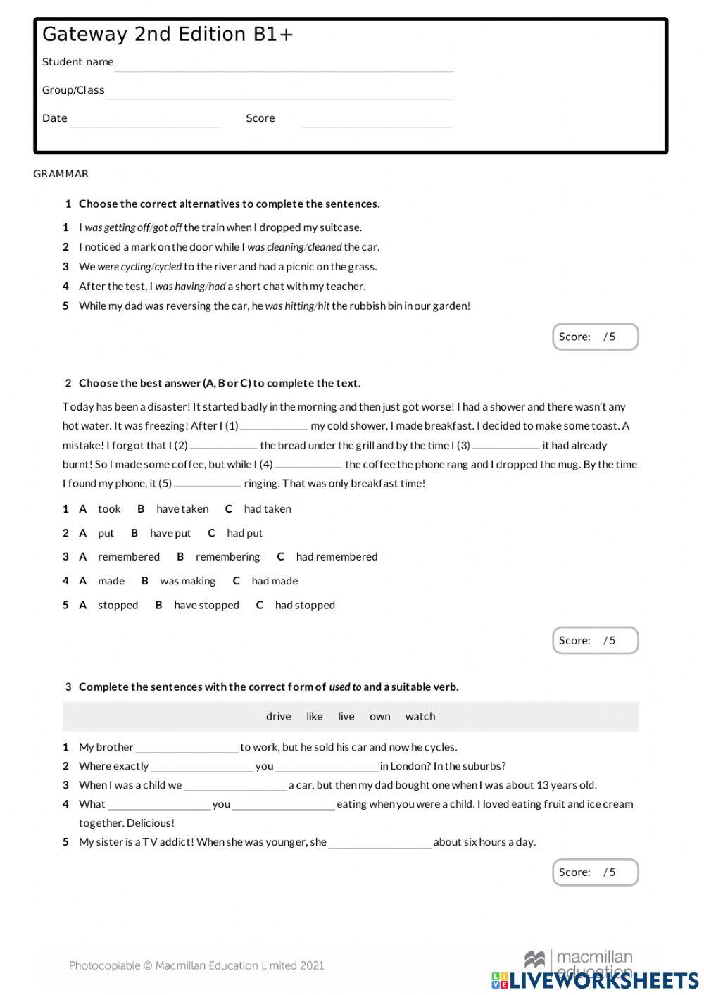 Gateway B1+ unit 2 online exercise for | Live Worksheets