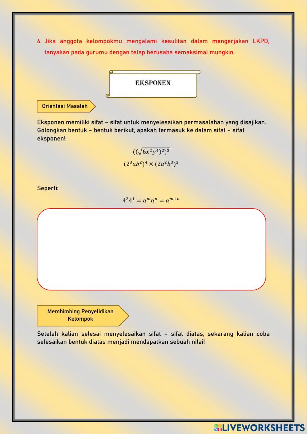 2231576 | Eksponen | Phani Yuliyani | LiveWorksheets