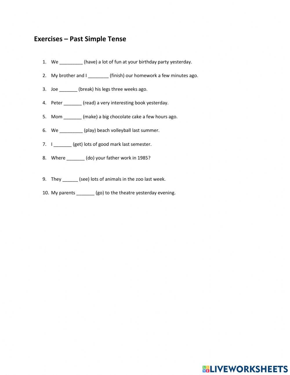 Past Simple Tense Exercise 1 5370103 | aprilshayne | Live