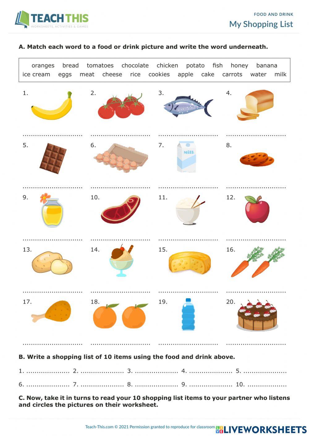 Food Worsheet | Free Interactive Worksheets | 2504948