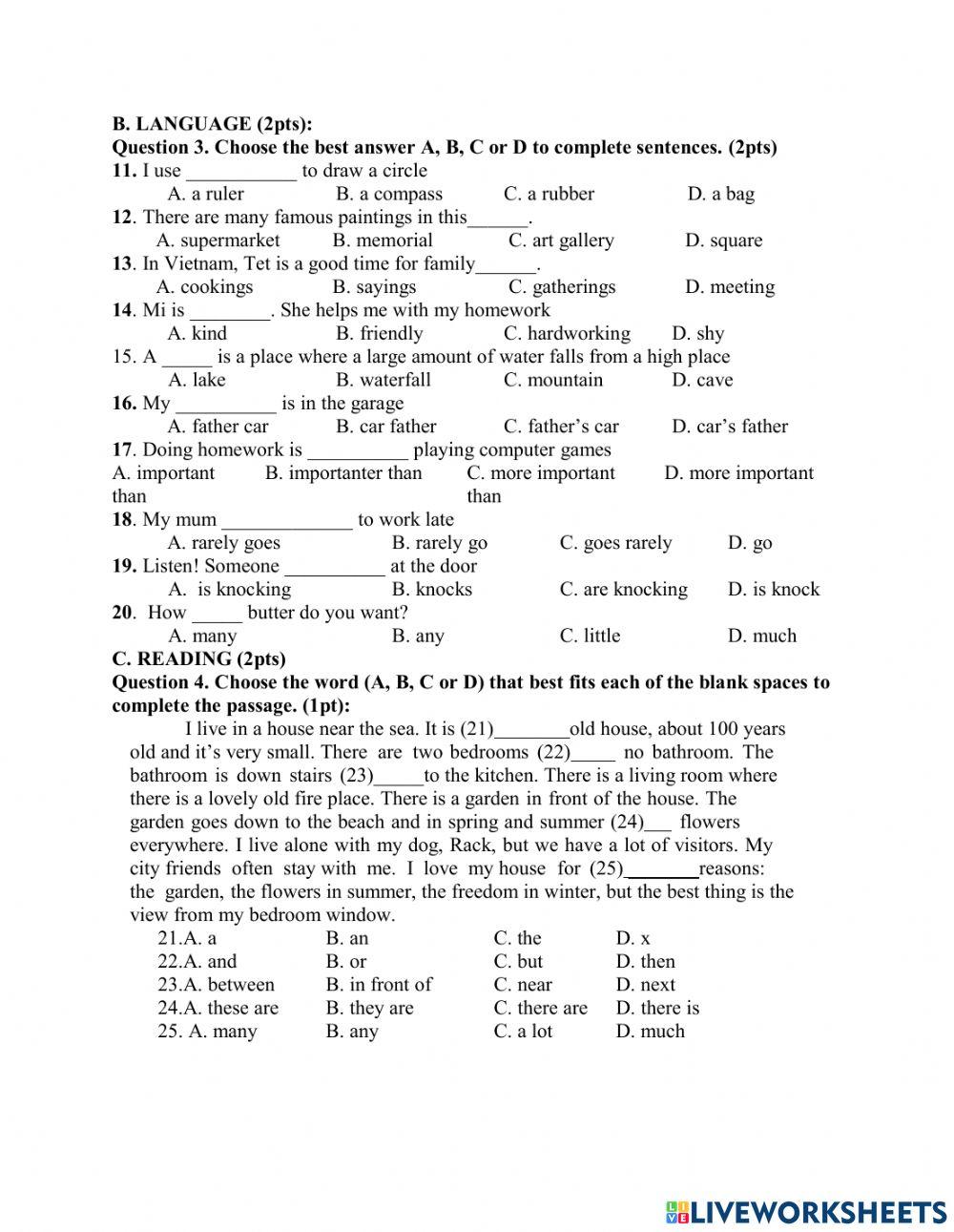 THi thử online exercise for | Live Worksheets