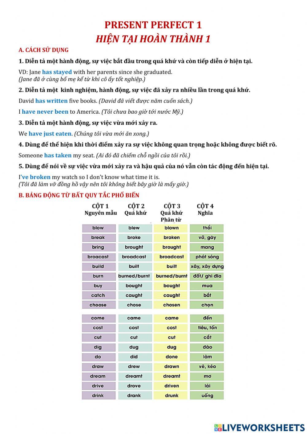 Present perfect 1 online exercise for 5 | Live Worksheets