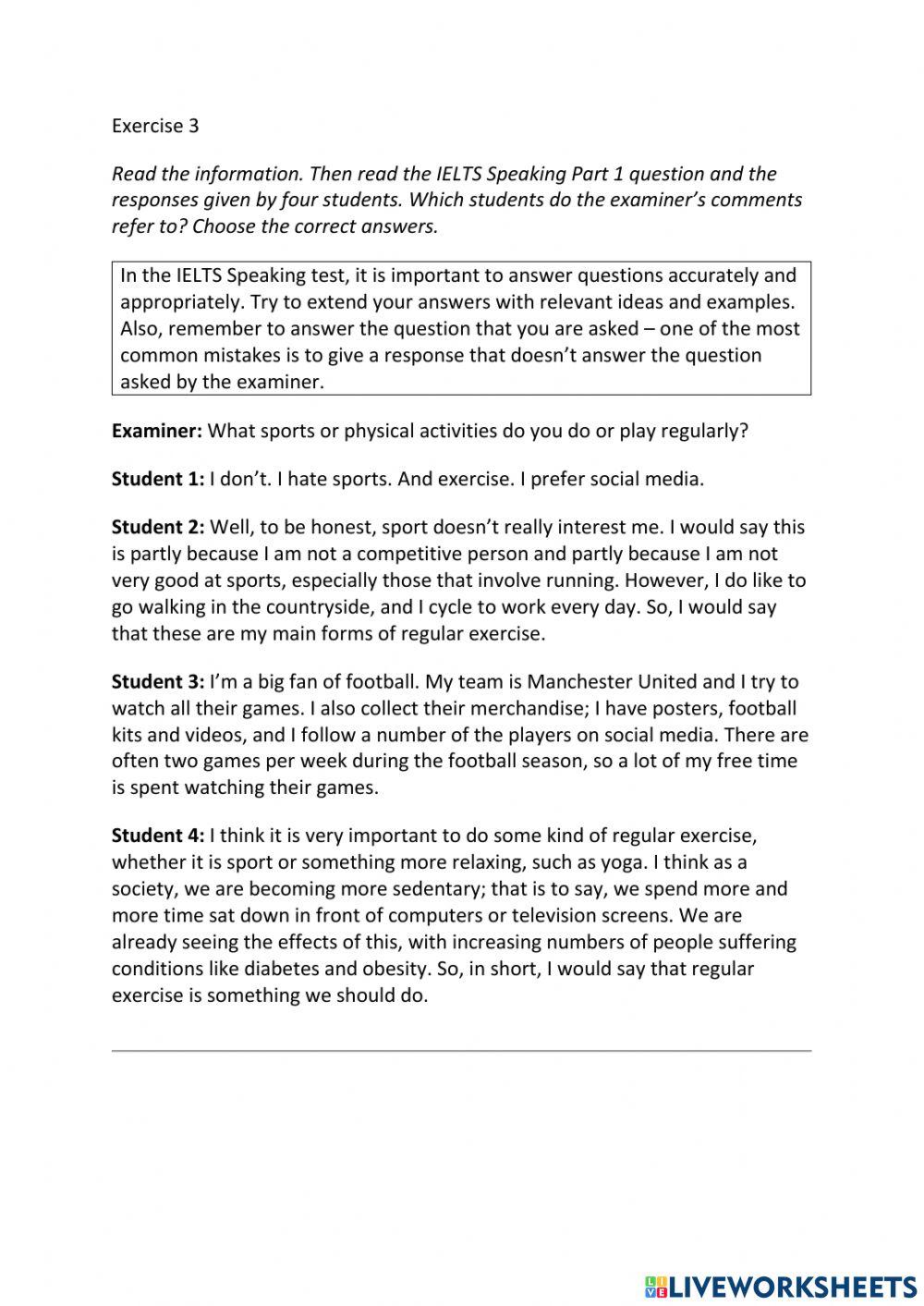 IE3, Unit 2, Speaking, Exercise 3 worksheet | Live Worksheets