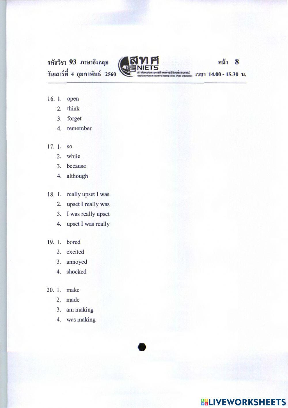 English ONET M.3 2559 Part 2 No.16-30 worksheet | Live Worksheets