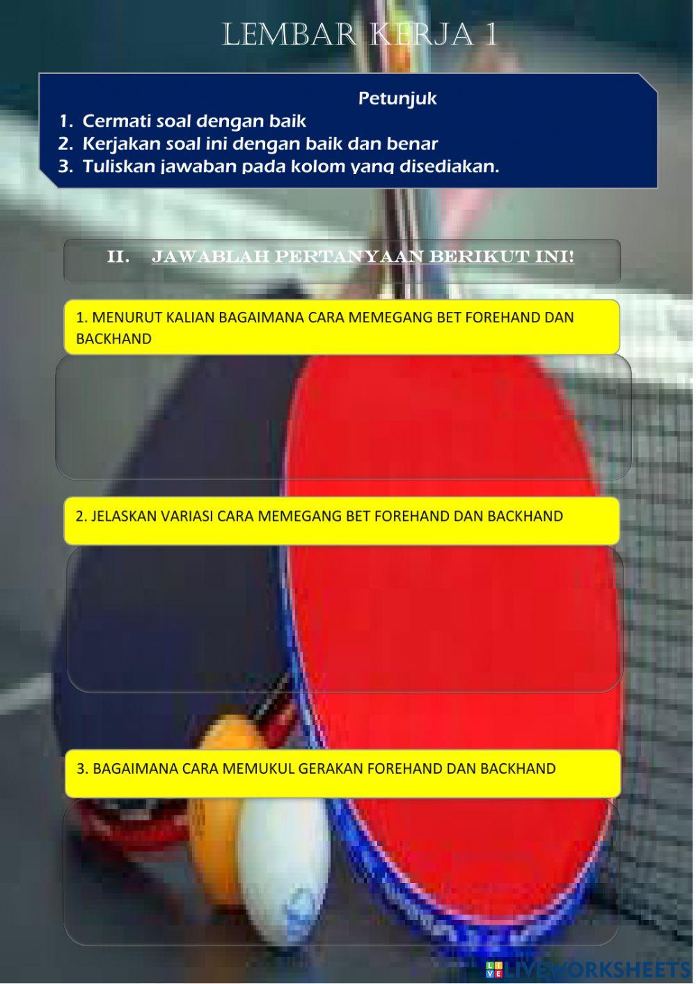 Gerak Spesifik Dalam Permainan Tenis Meja worksheet | Live Worksheets