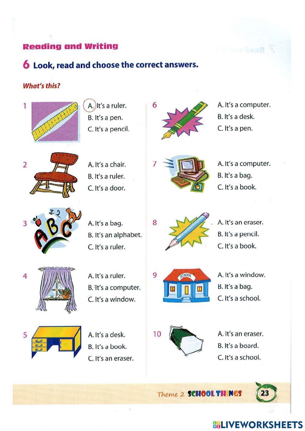 School things - exercise 2 worksheet | Live Worksheets