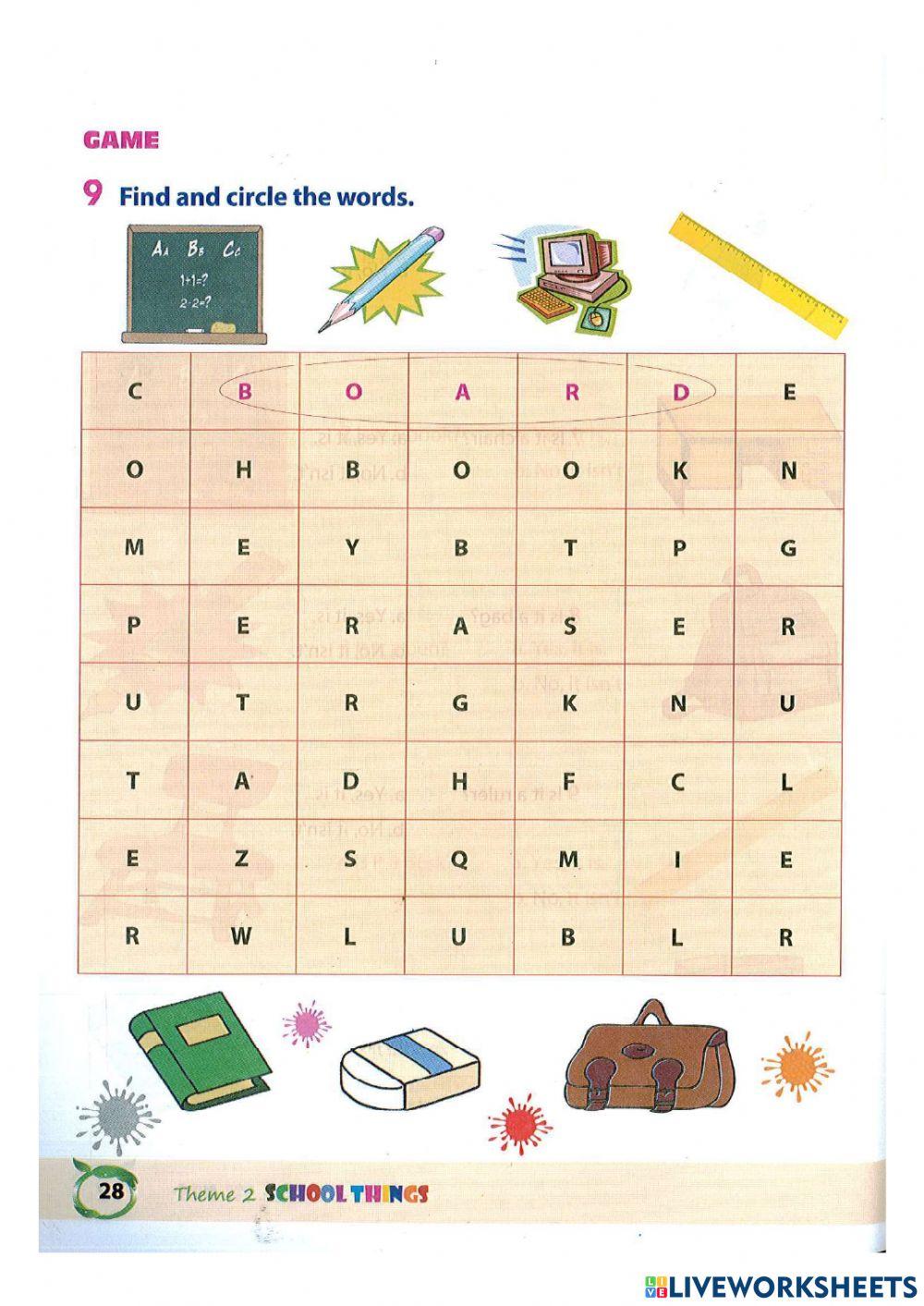 School things - exercise 2 worksheet | Live Worksheets