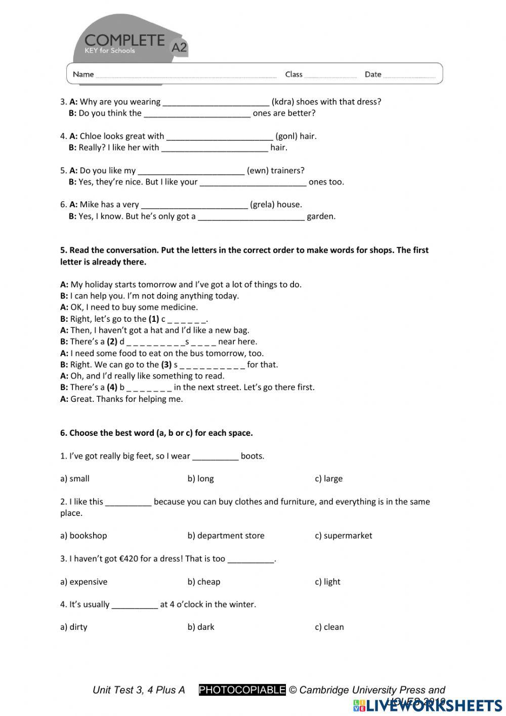 KET - Units 3-4 online exercise for | Live Worksheets