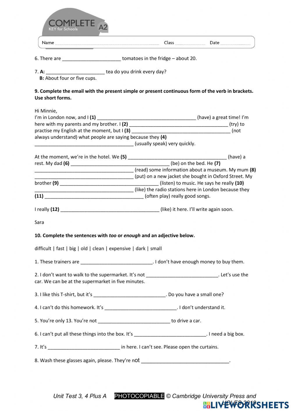 KET - Units 3-4 online exercise for | Live Worksheets