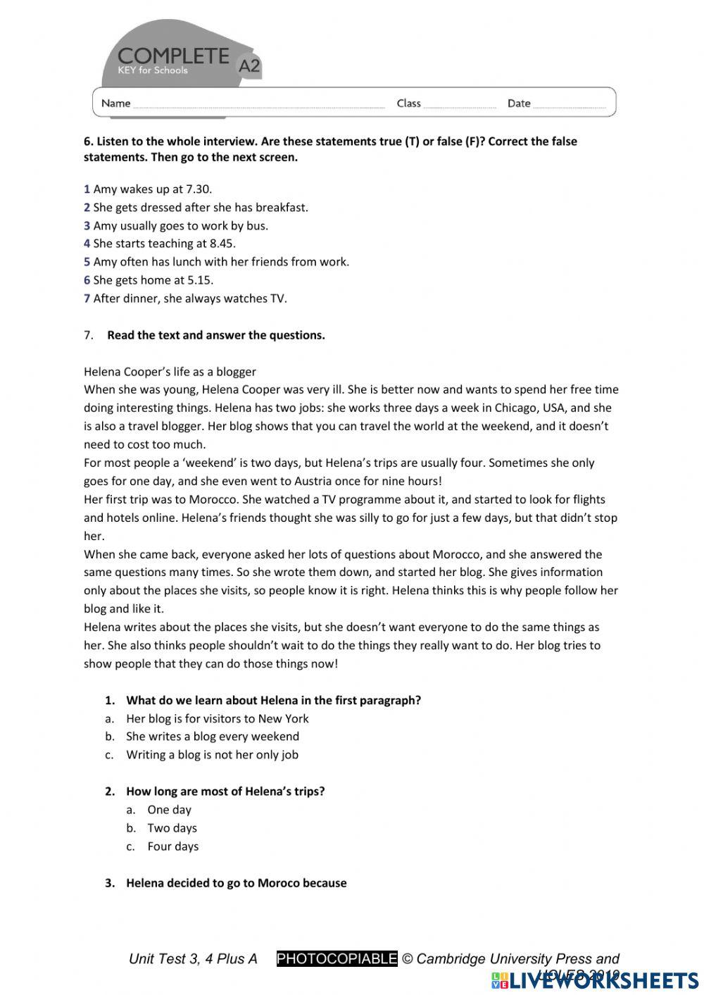 KET - Units 3-4 online exercise for | Live Worksheets