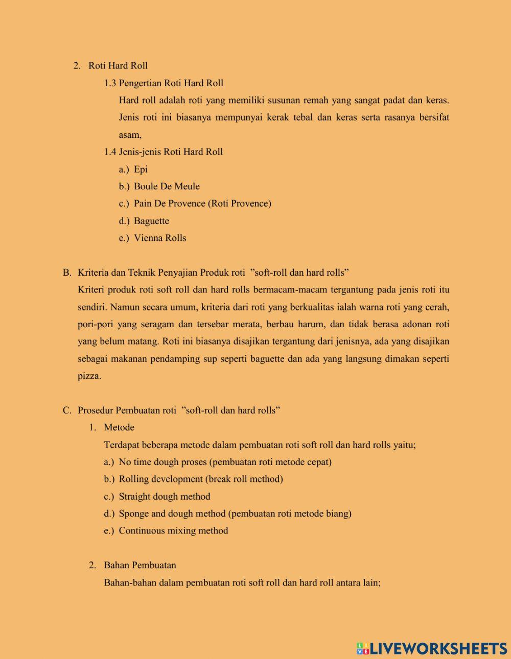 LKPD Roti Soft Roll & Hard Rolls worksheet | Live Worksheets