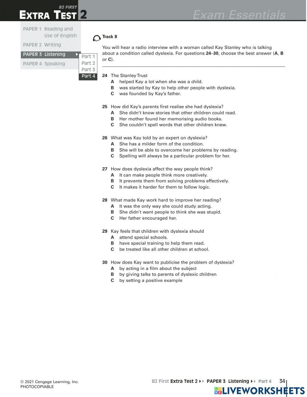 Ee B2 First Extra Test 2 Listening Online Exercise For Live Worksheets