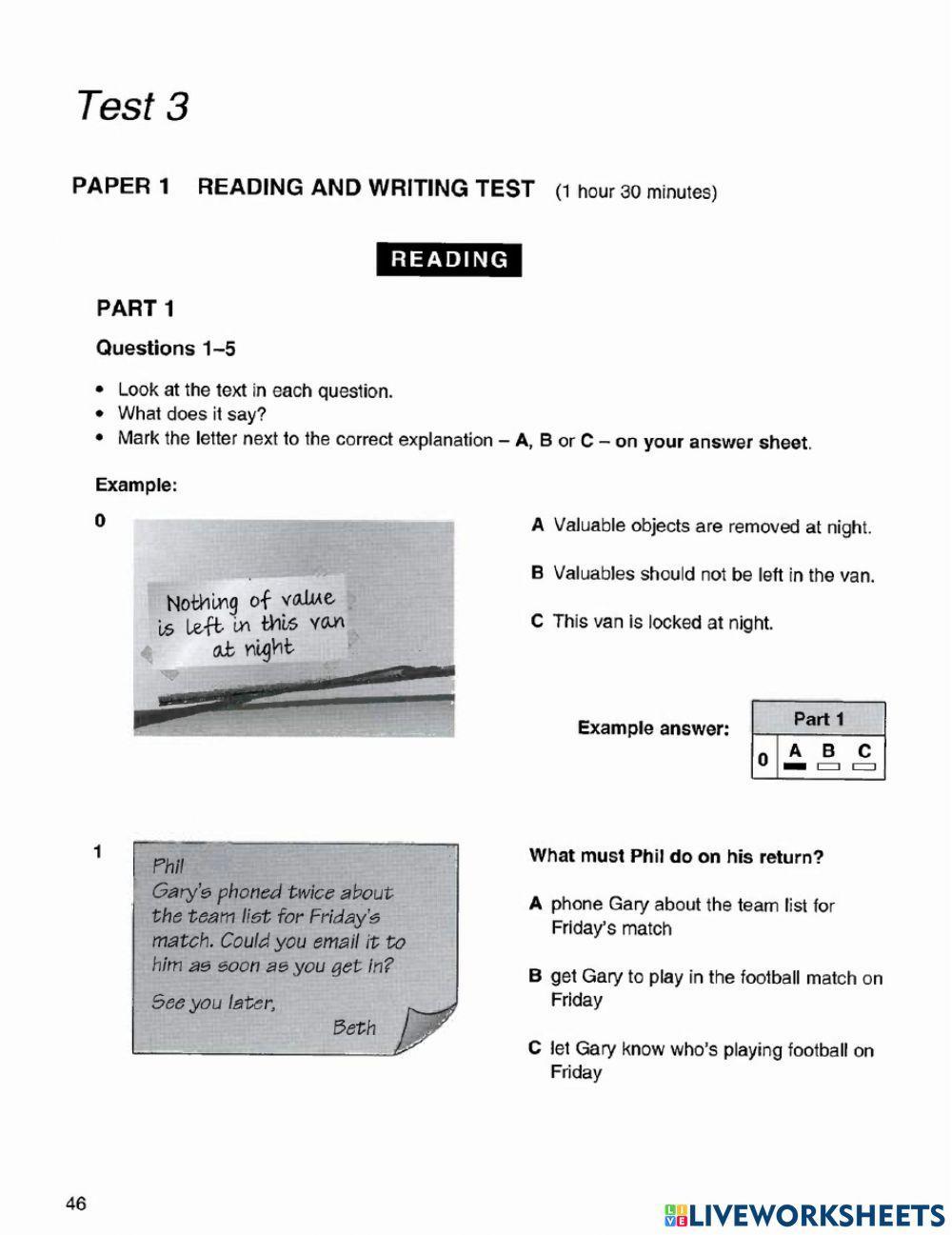2250132 | Reading test | farrov02 | LiveWorksheets
