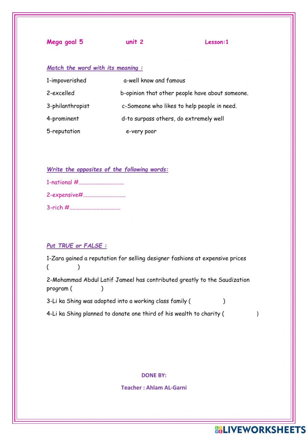 MEGA GOAL 5 UNIT 2 LISTEN AND DISCUSS online exercise for | Live Worksheets