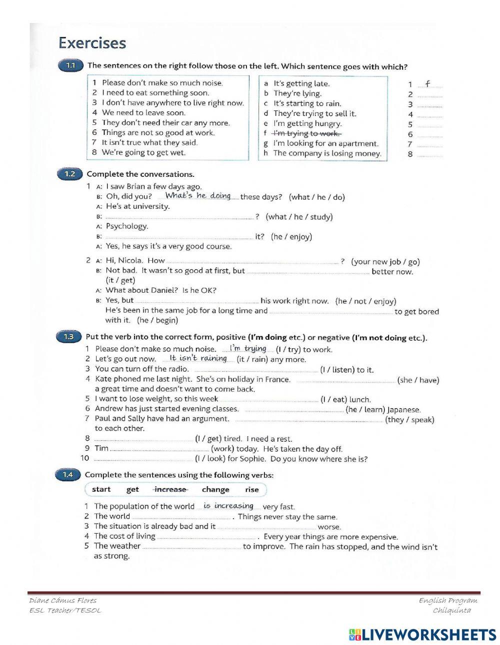 Present continuous online exercise for beginner | Live Worksheets