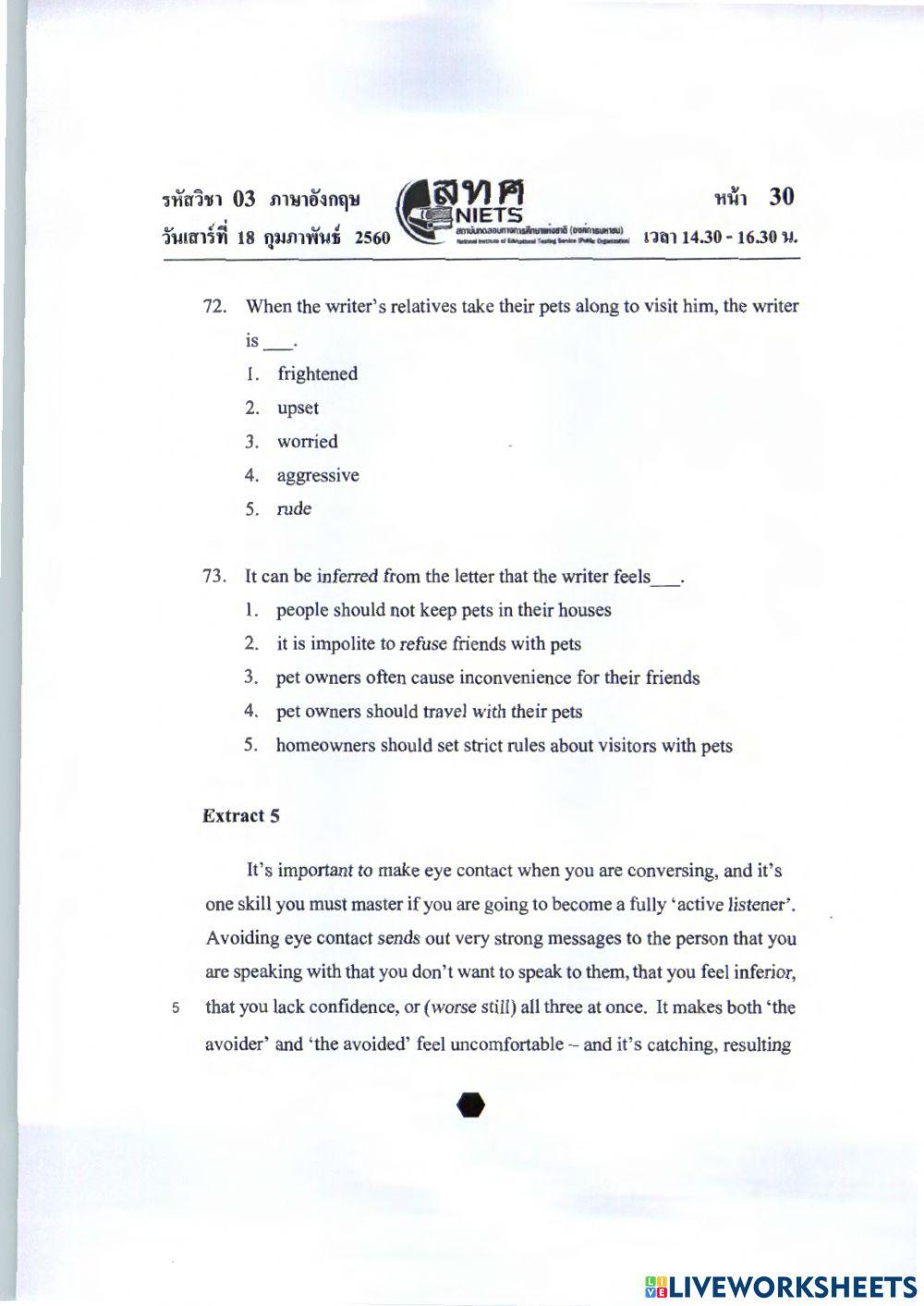 English ONET M.6 2559 Part 5 No.63-80 worksheet | Live Worksheets
