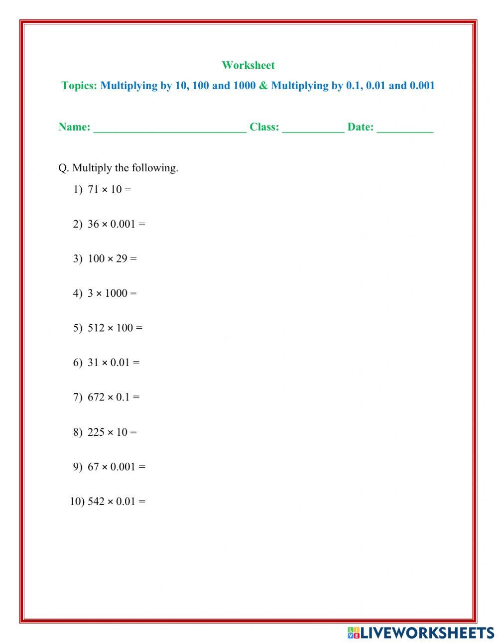 Multiplication | Free Interactive Worksheets | 2250599