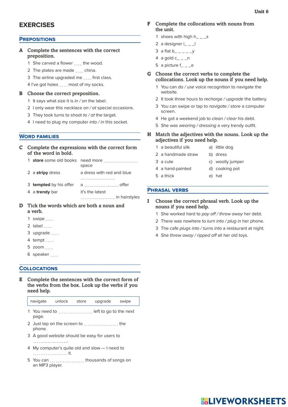 Outcomes B1 unit6 worksheet | Live Worksheets