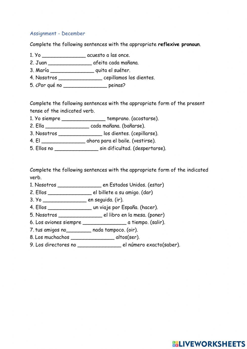 Los verbos en presente activity | Live Worksheets