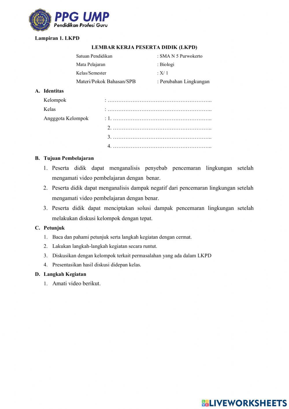 Perubahan lingkungan online activity for x | Live Worksheets