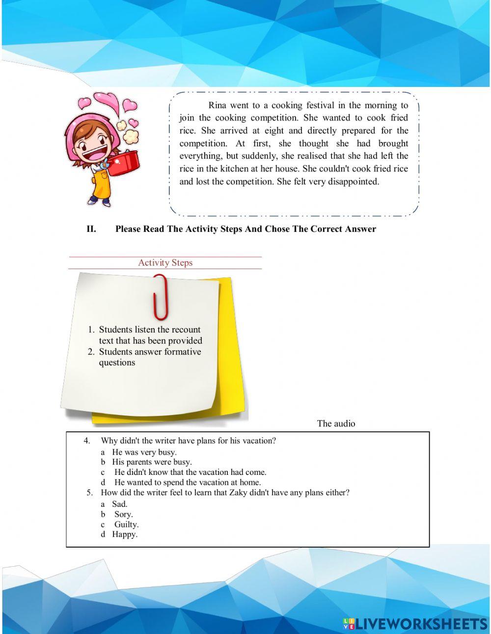 Recount Text | Free Interactive Worksheets | 2251447