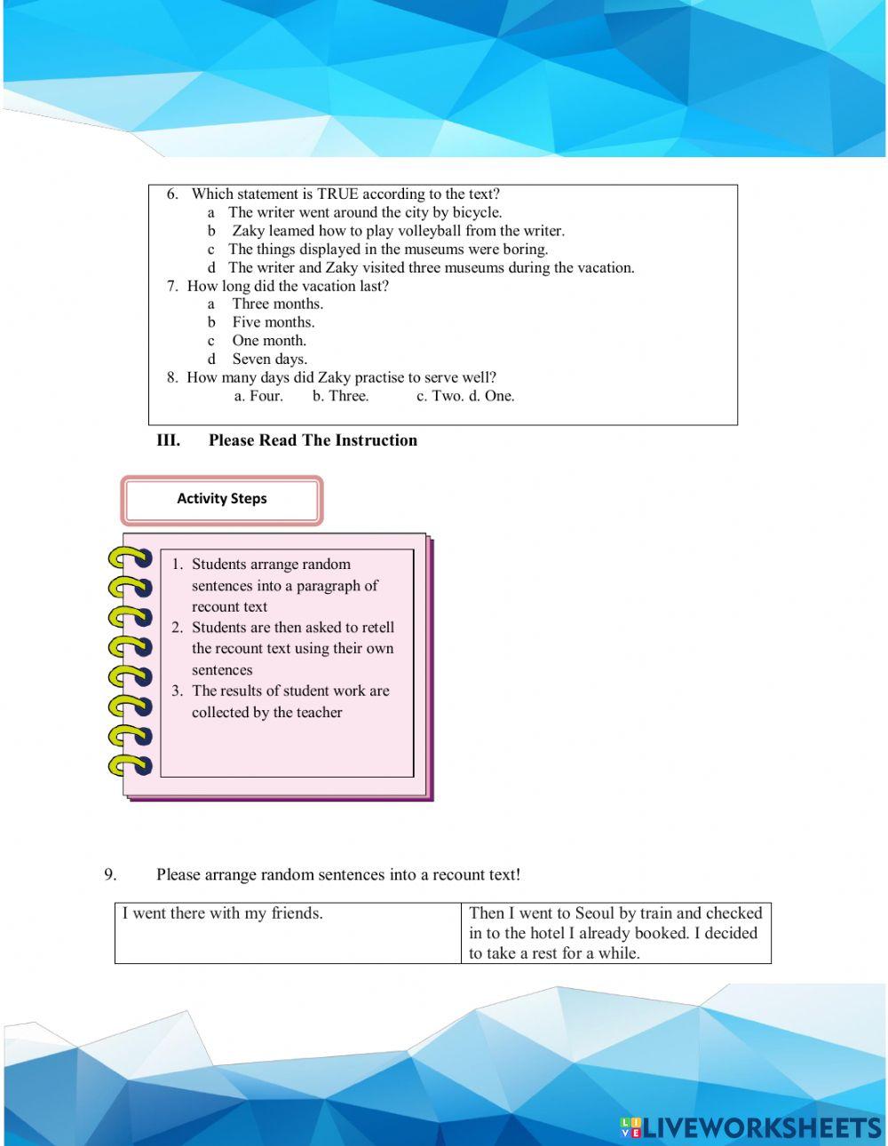 Recount Text | Free Interactive Worksheets | 2251447