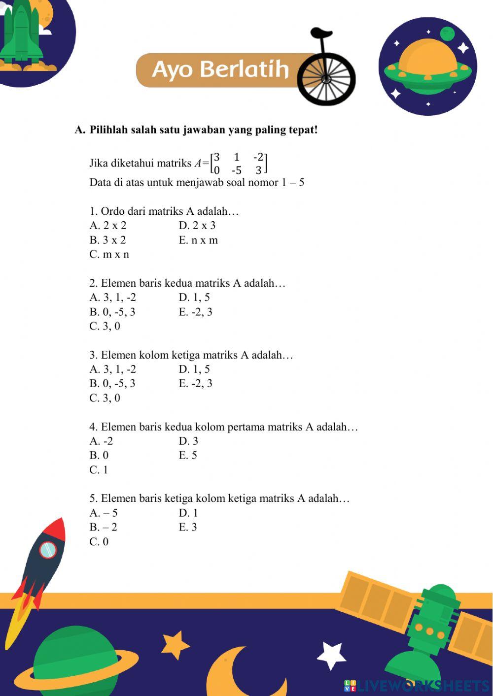 E-lkpd matriks kelas 11 worksheet | Live Worksheets