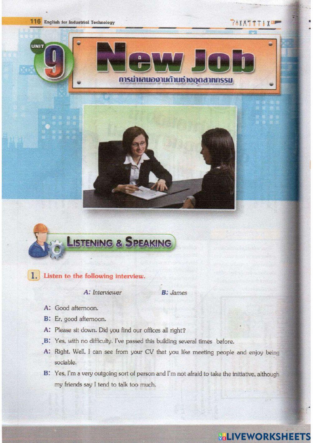 Unit 9 New Job 1 online exercise for | Live Worksheets