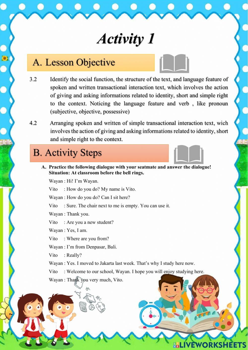 Introduce My Self activity | Live Worksheets