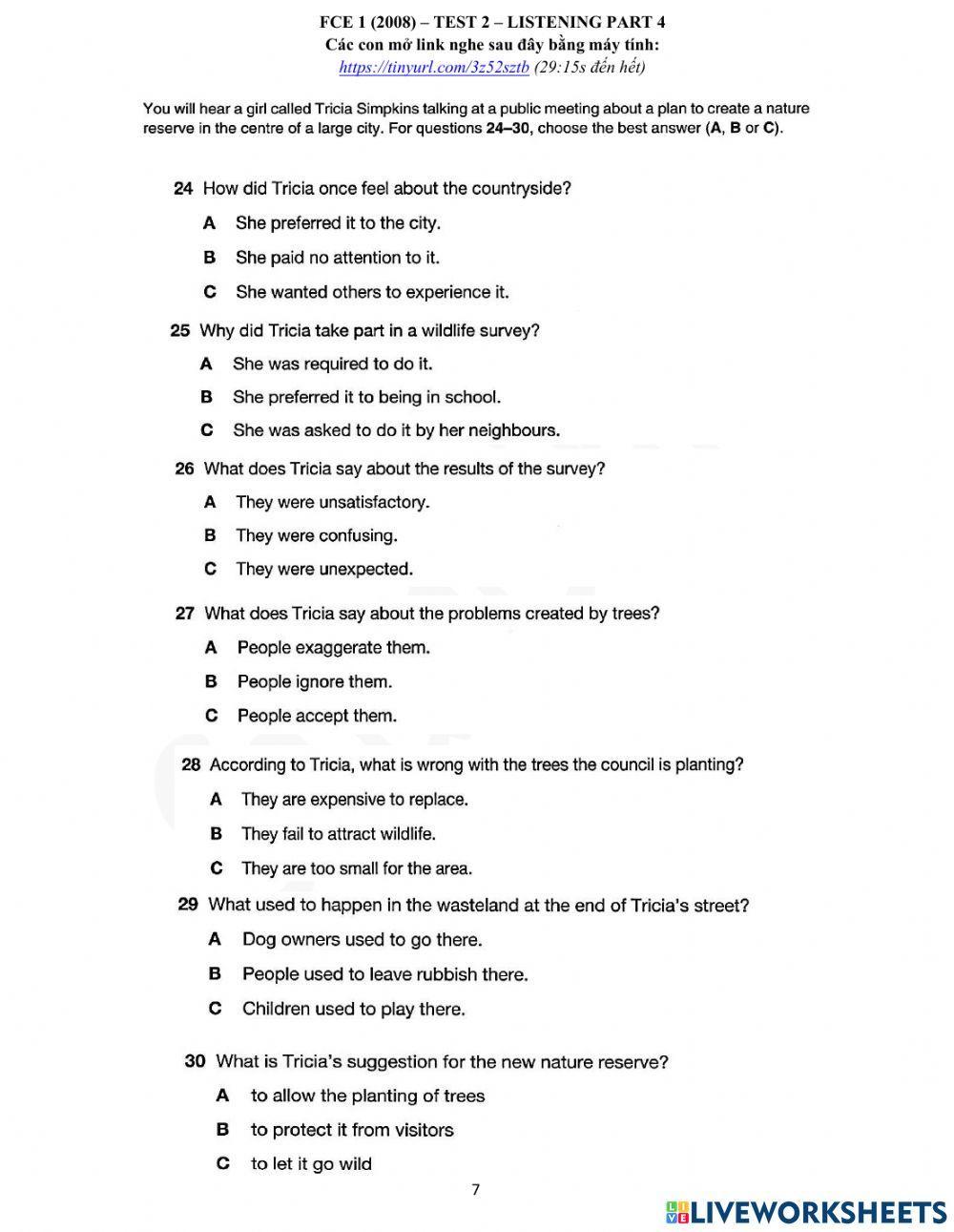 S8-Winter Break-FCE Practice worksheet | Live Worksheets