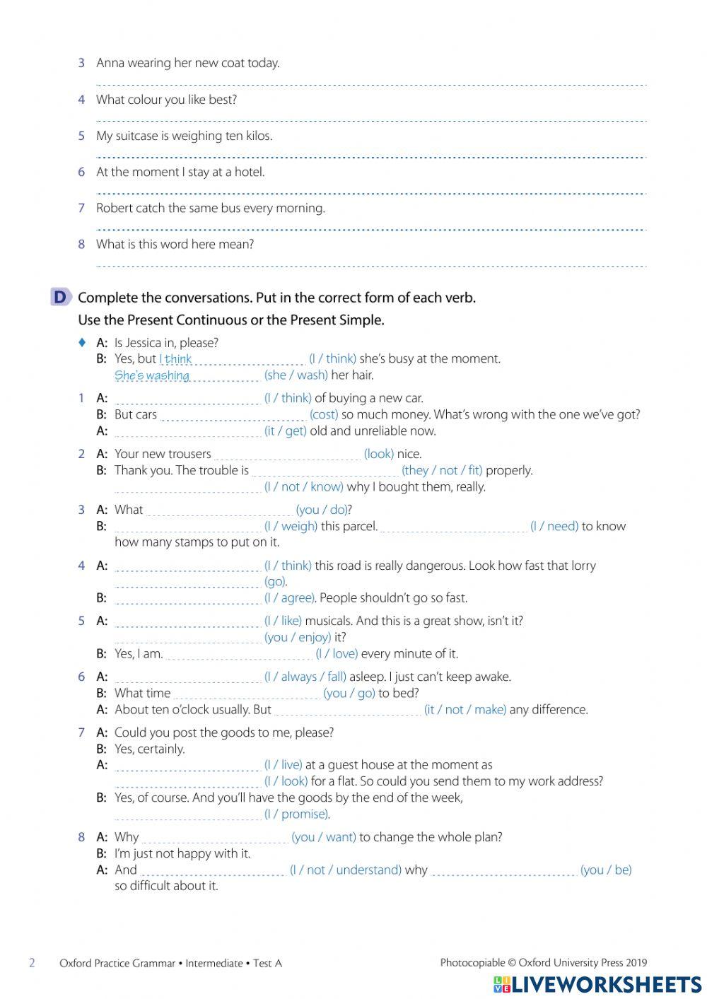 B2 – Present Si… | Free Interactive Worksheets | 6921297