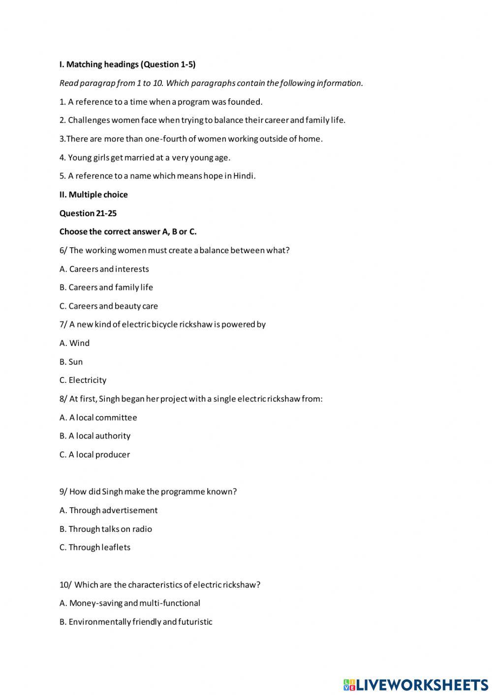 Hồ Thị Bảo Trâm worksheet | Live Worksheets