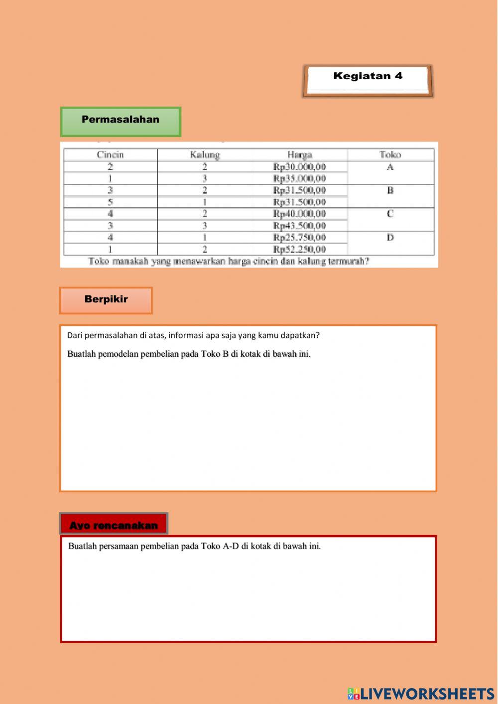 Spldv online worksheet for 8 | Live Worksheets
