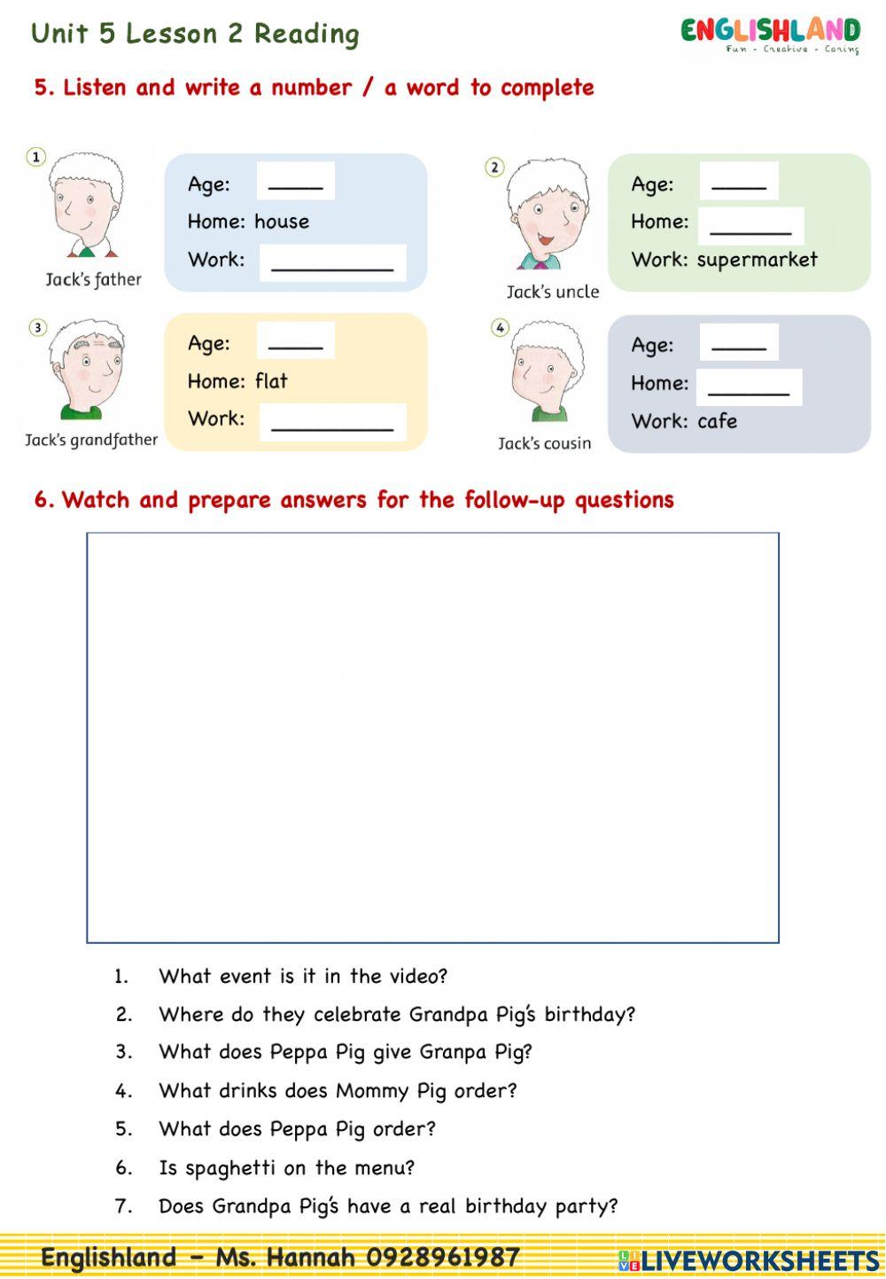 U5 L2 Reading 1 worksheet | Live Worksheets