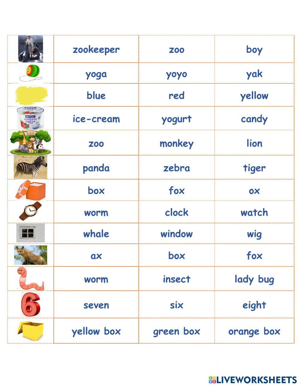 Listen&choose WXYZ worksheet | Live Worksheets