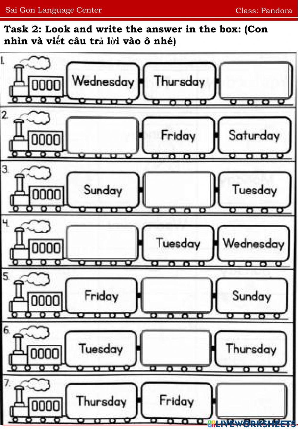 Day of the week interactive worksheet for Pandora | Live Worksheets