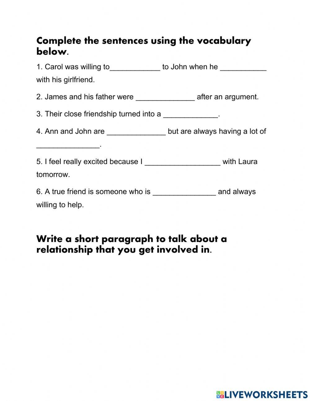 Filling activity | Live Worksheets