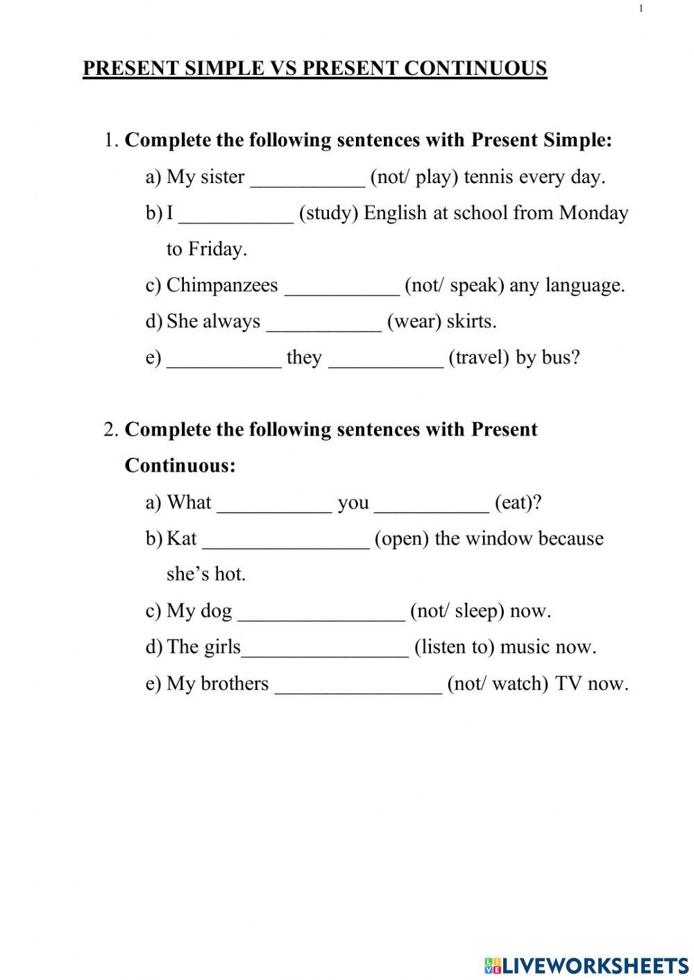 Present Simple vs Present C online exercise for | Live Worksheets