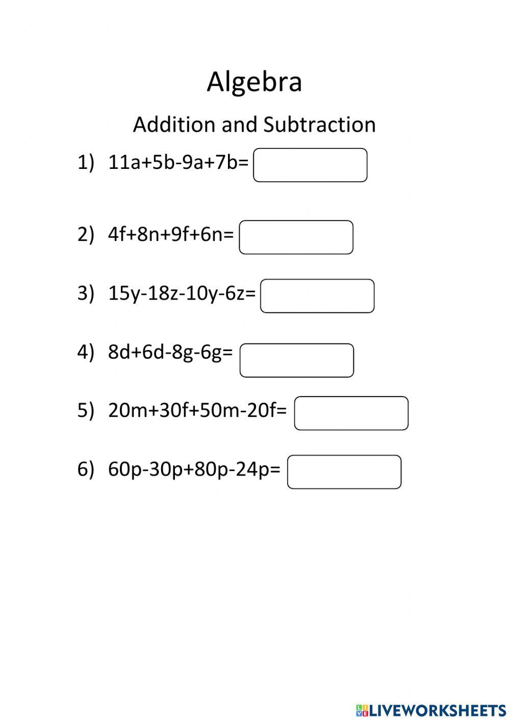 Algebra | Free Interactive Worksheets | 2254730