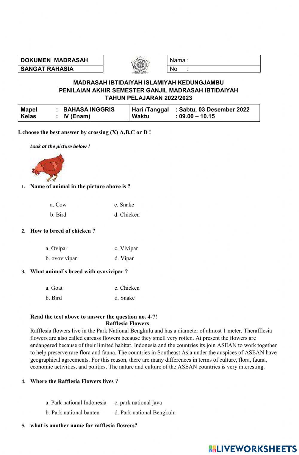 Pas kelas 6 online activity for 6 | Live Worksheets