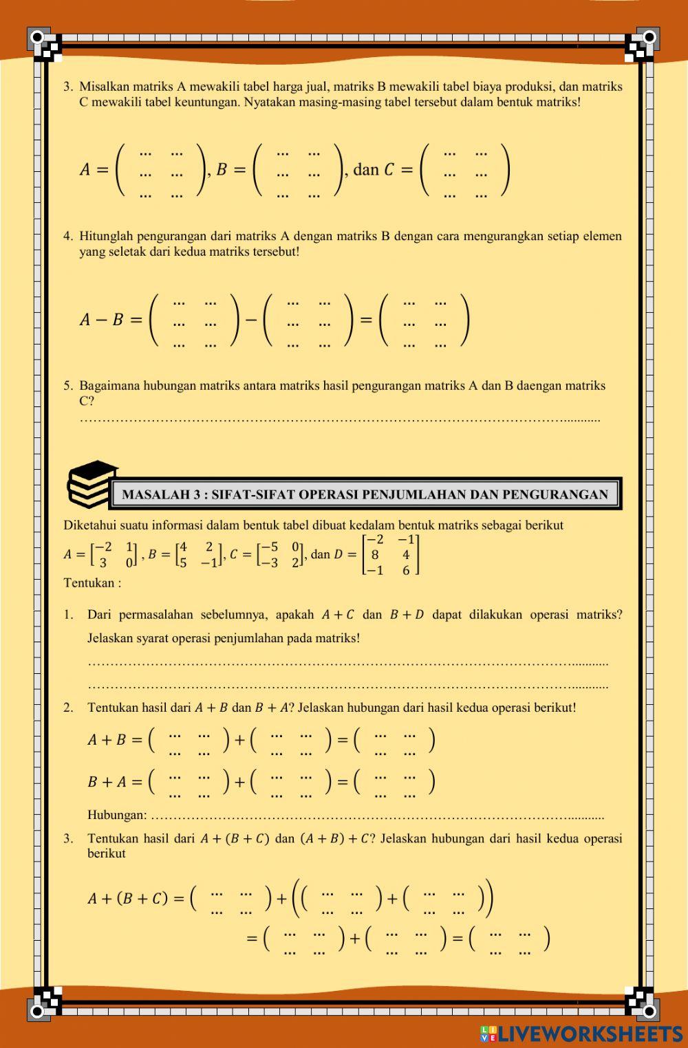 Operasi Matriks | Free Interactive Worksheets | 2230863